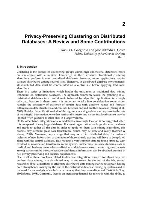 Pdf Privacy Preserving Clustering On Distributed Databases A Review