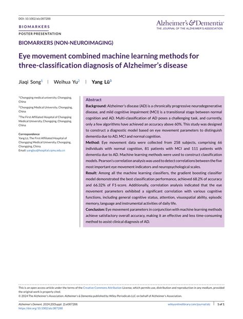 Pdf Eye Movement Combined Machine Learning Methods For Three‐classification Diagnosis Of