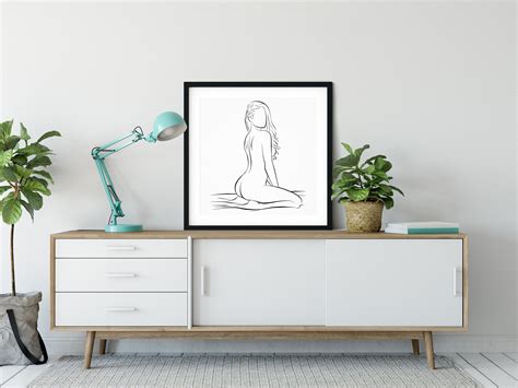 Mujer Desnuda En La Espalda De La Cama Y L Nea De La Nalga Dibujo Impresi N Arte De La Pared