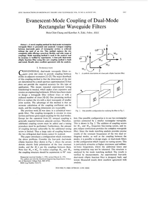 Evanescent Mode Coupling Of Dual Mode Rectangular Waveguide Filters Pdf Waveguide Microwave