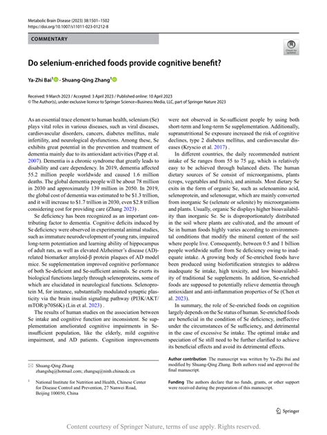 Do Selenium Enriched Foods Provide Cognitive Benefit