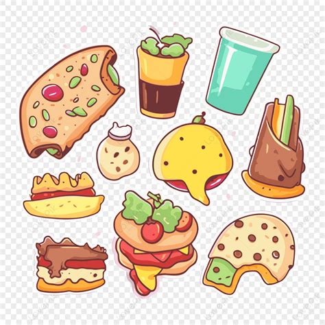 ภาพตัดปะสติกเกอร์อาหารการ์ตูนประเภทต่างๆ เวกเตอร์ Png สำหรับการดาวน์โหลดฟรี Lovepik