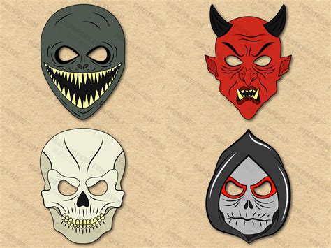 Scary Masks Printable Creepy Skull Demon Grim Reaper Paper Diy