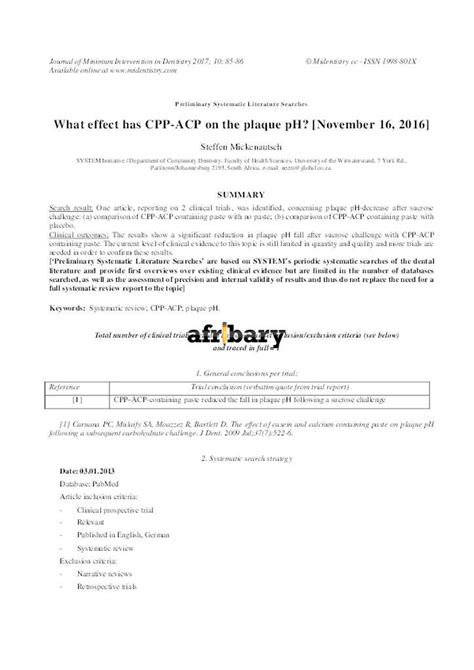 What Effect Has Cpp Acp On The Plaque Ph [november 16 2016] Afribary