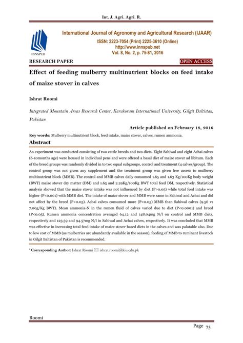 Effect Of Feeding Mulberry Multinutrient Blocks On Feed Intake Of Maize Stover In Calves