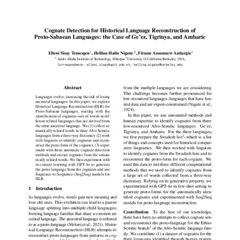 Cognate Detection For Historical Language Reconstruction Of Proto Sabean Languages The Case Of