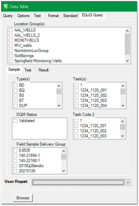 EQuIS Query Tab