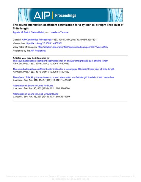 Pdf The Sound Attenuation Coefficient Optimization For A Cylindrical Straight Lined Duct Of