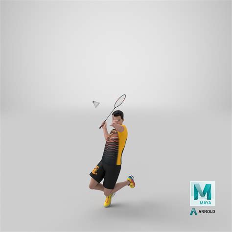 Asian Man With Badminton Racket Playing Pose 3d Model 159 3ds