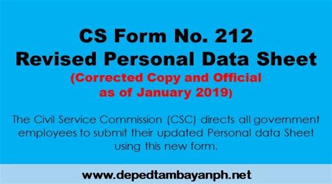 Official Revised CS Form No Revised Personal Data Sheet