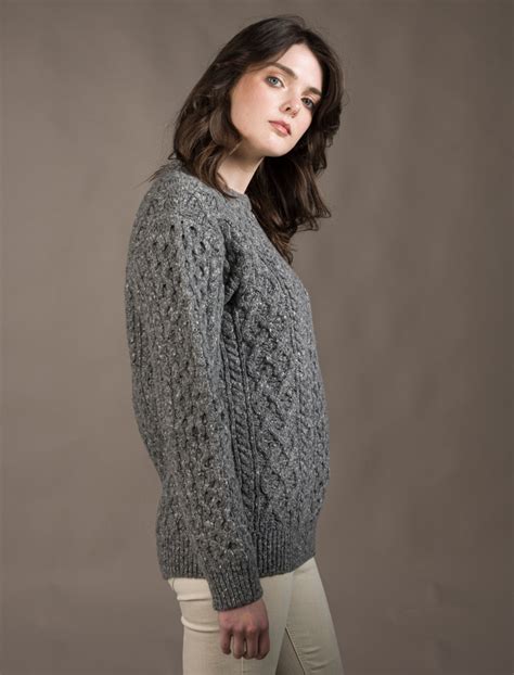 Womens Oversized Wool Cashmere Aran Sweater
