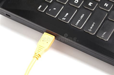 Laptop With USB Orange Cable Stock Image Image Of Laptop Plug 271347379