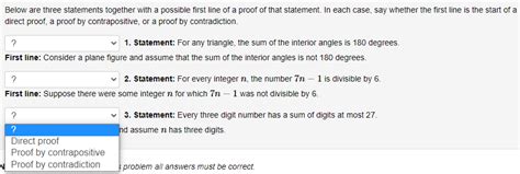 solved below are three statements together with a possible