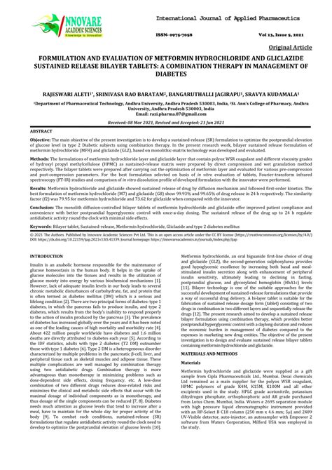 Pdf Formulation And Evaluation Of Metformin Hydrochloride And Gliclazide Sustained Release
