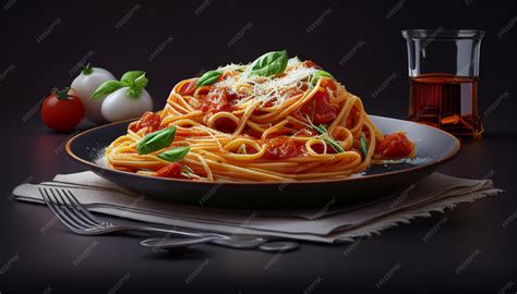 Premium Photo Spaghetti With Tomato Sauce And Basil Spaghetti Dish