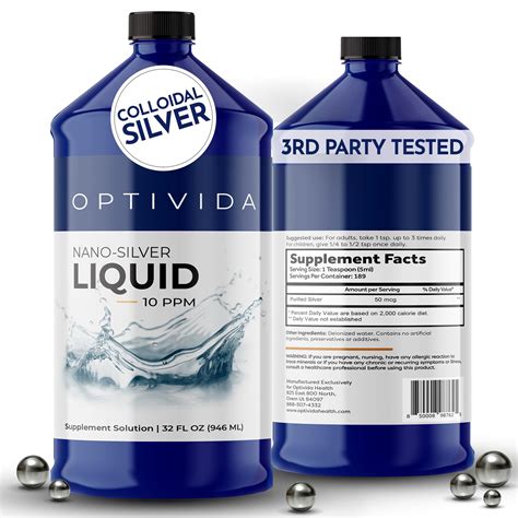 Optivida Health Colloidal Silver Liquid 32 Oz Immune Support