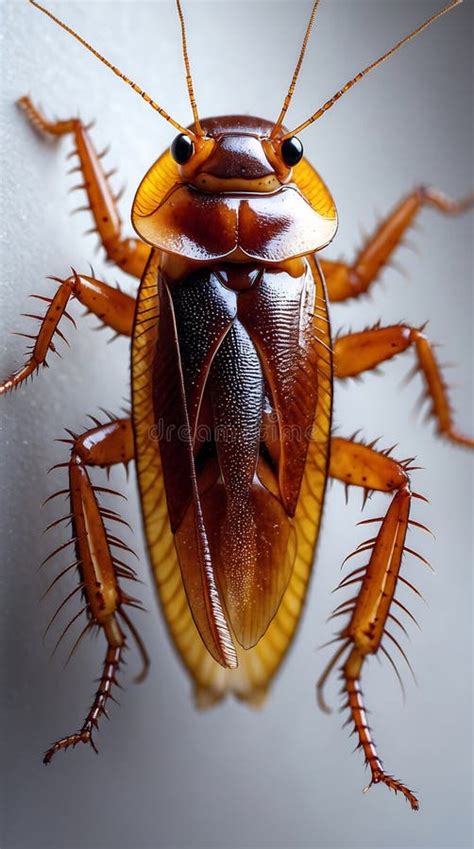 Close Up Examination Of A Cockroach Showcasing Intricate Details And Textures Stock Image