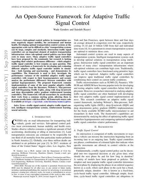 An Open Source Framework For Adaptive Traffic Signal Control Deepai