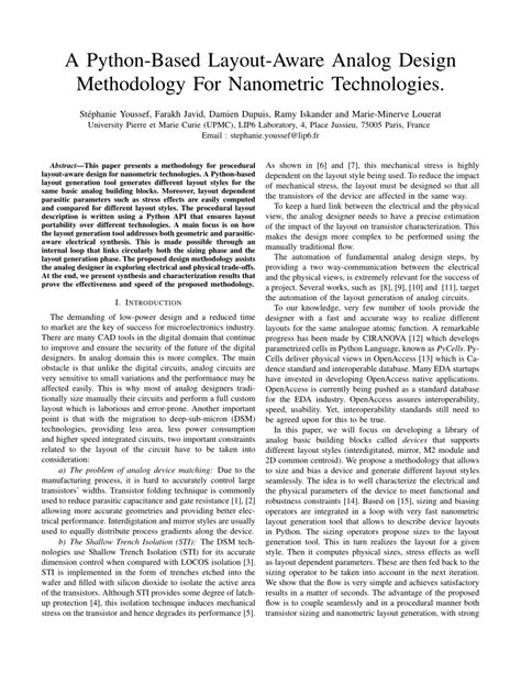 PDF A Python Based Layout Aware Analog Design Methodology For Nanometric Technologies