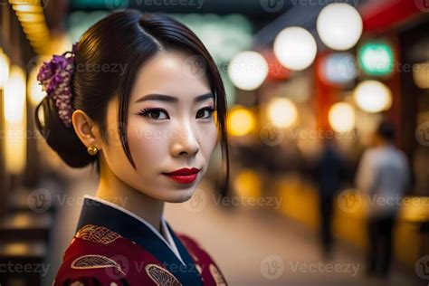 Portrait Of A Japanese Woman In National Clothes Neural Network AI Generated Stock