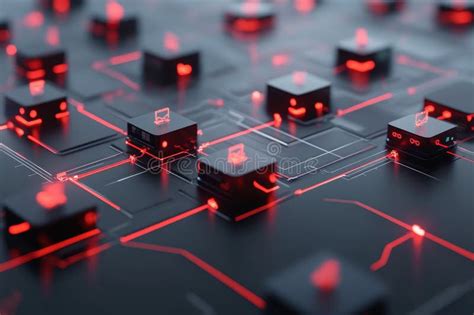 Network Connectivity And Data Flow With Red Led Lights A Futuristic Network Of Interconnected