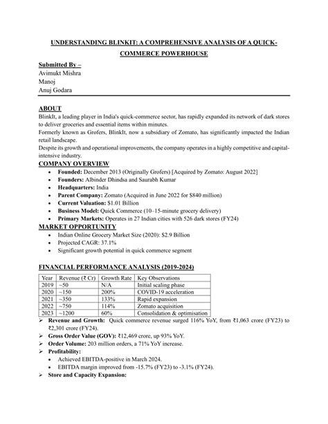 Pdf Understanding Blinkit A Comprehensive Analysis Of A Quick Commerce Powerhouse