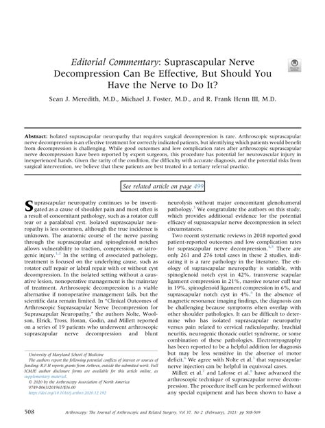 Pdf Editorial Commentary Suprascapular Nerve Decompression Can Be Effective But Should You