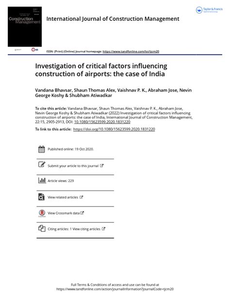 Investigation Of Critical Factors Influencing Construction Of Airports The Case Of India Pdf