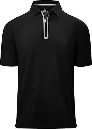 Mens Zipper Polo Shirt Short Sleeve Moisture Wicking Casual Golf Polo