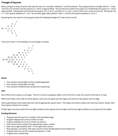 Solved Triangle Of Squares Write A Program Using A Scanner Chegg