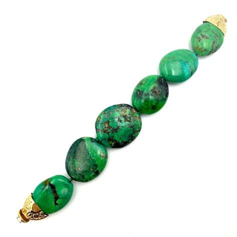 Bracciale Turchese Verde Del Nevada E Oro 18 Cm 6357 Gr