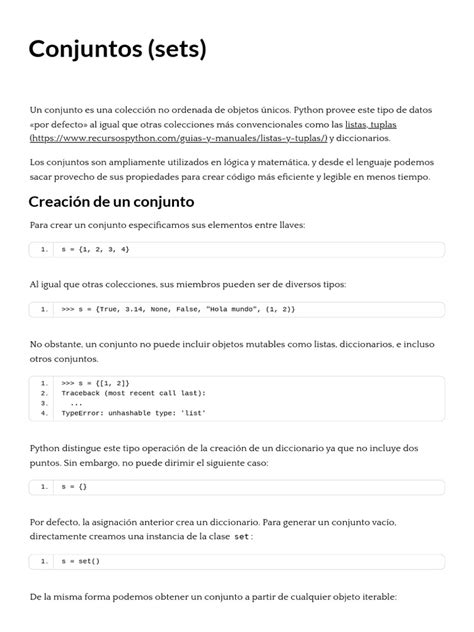Conjuntos Sets Recursos Python Pdf