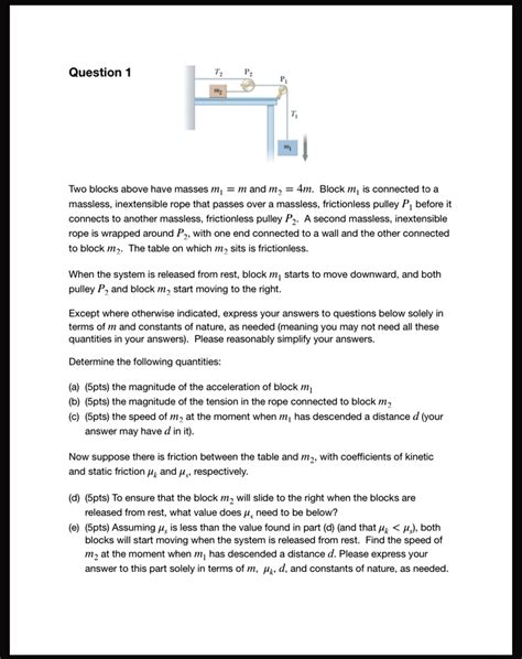 Question Two Blocks Above Have Masses M M And M2 Am Block M Is Connected To Massless