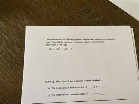 Solved 5 Determine Whether The Following Quadratic Function