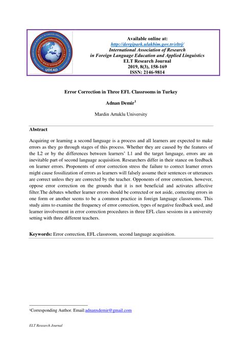 Pdf Error Correction In Three Efl Classrooms