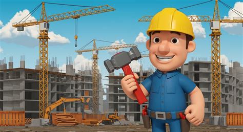Animated Construction Worker Wearing A Yellow Hard Hat And Blue Uniform