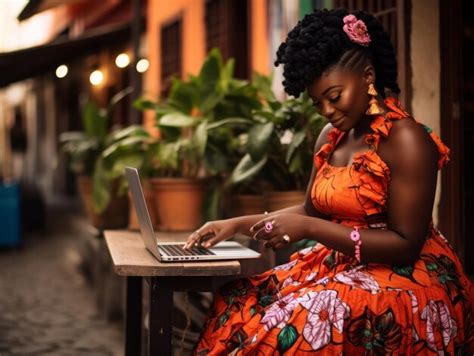 Premium Ai Image Woman From Colombia Working On A Laptop In A Vibrant