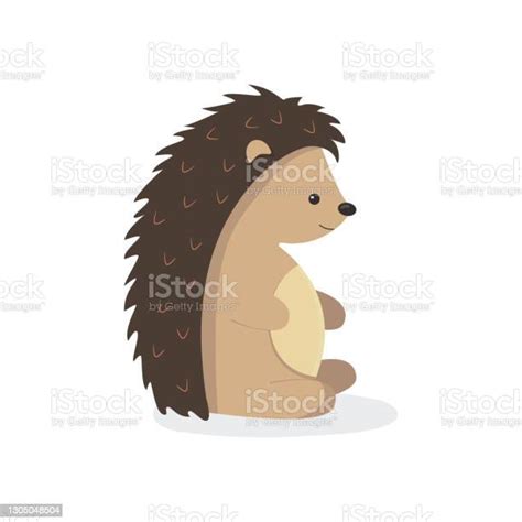 플랫 스타일의 귀여운 고슴도치 흰색 배경에 고립 된 바닥에 앉아있는 아름다운 만화 고슴도치 그래픽 인쇄물 배너 스티커 및 엽서에 사용할 수 있습니다 벡터 그림입니다 가을에