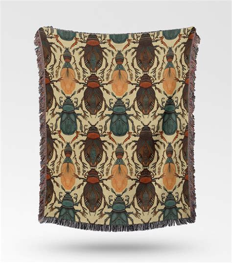 Boho Beetle Woven Throw Beetle Blanket Cottagecore Home Decor Boho Woven Blanket Beetle