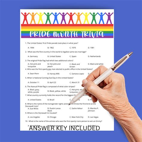 Pride Month Trivia Game Lgbtqia Quiz Printable Pdf Etsy