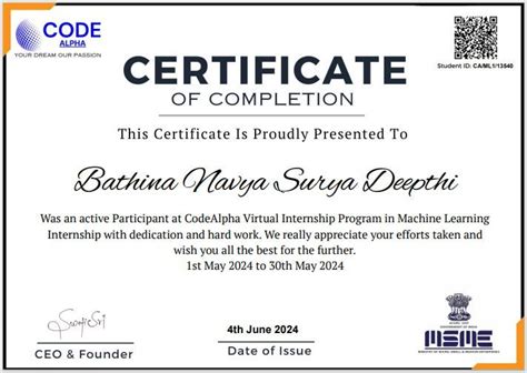 Navya Surya Deepthi Bathina On Linkedin Internship Codealpha