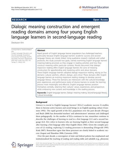 Pdf Dialogic Meaning Construction And Emergent Reading Domains Among Four Young English