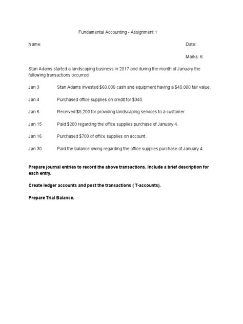 Assignment 1 Fundamentals Of Accounting Pdf