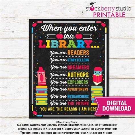 School Library Classroom Rules Sign Printable Teacher Media Room Poster