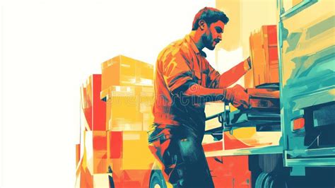 Vibrant Illustration Of A Worker Unloading Cargo From A Truck Stock Illustration Illustration