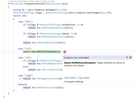 null reference exception even with needappearances boolean set