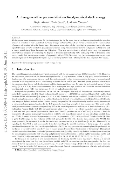 Pdf A Divergence Free Parametrization For Dynamical Dark Energy