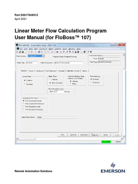 Linear Meter Flow Calculation Program User Manual For Floboss 107 En