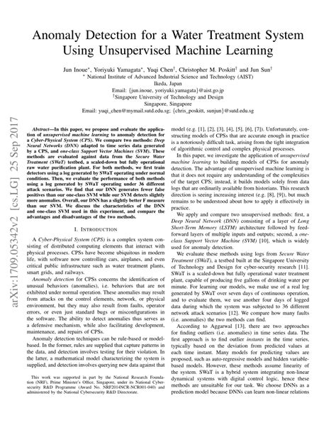 Pdf Anomaly Detection For A Water Treatment System Using Unsupervised