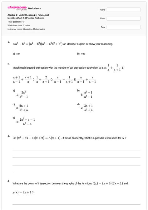 50 Polynomial Identities Worksheets For Class 9 On Wayground Free